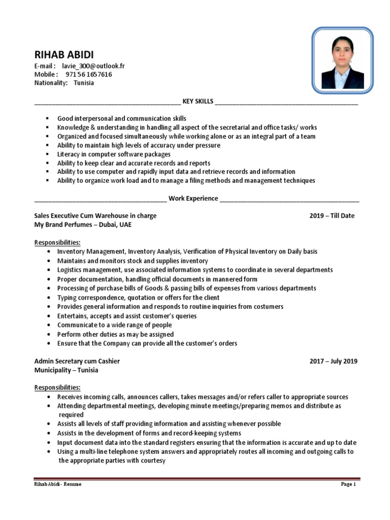 Resume - Rihab Abidi - 1 | PDF | Inventory | Information