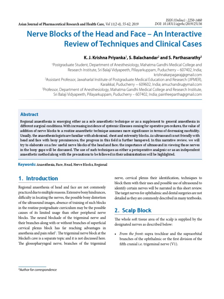 Nerve Blocks for Head and Face Anesthesia | PDF | Anesthesia | Human Nose