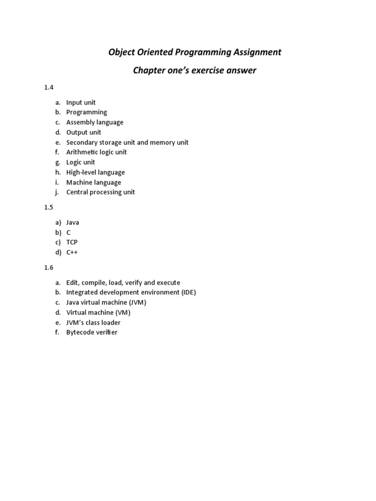Object Oriented Programming Assignment Chapter One's Exercise Answer ...