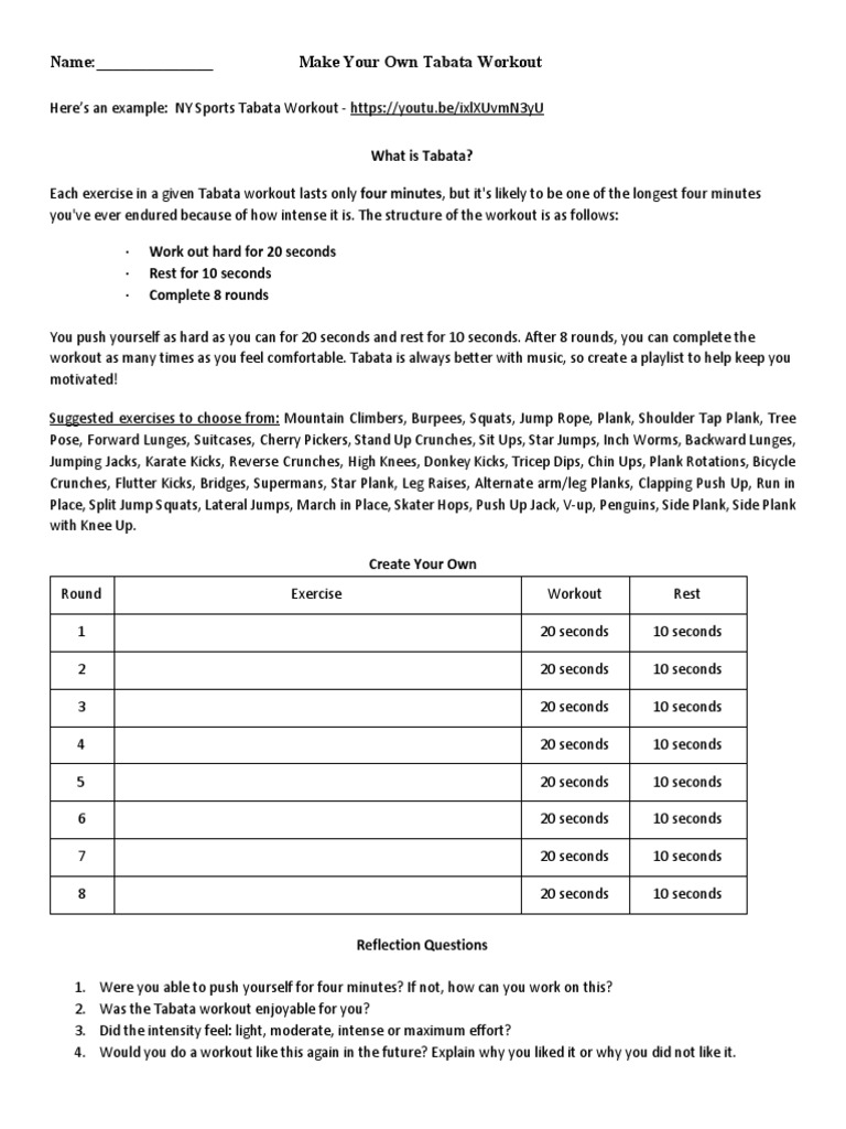 Create Your Own Tabata Workout Guide | PDF | Physical Fitness ...