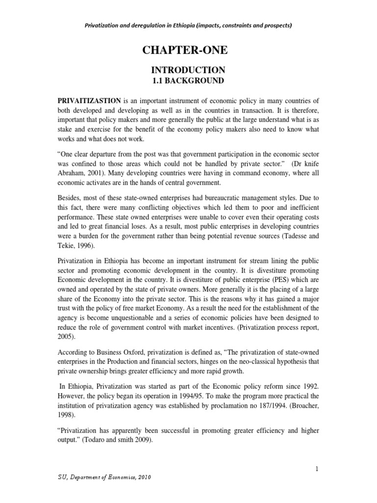 Privatization and Deregulation in Ethiopia - Final - Docx1 | PDF ...
