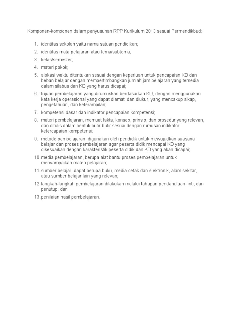 13 Komponen RPP | PDF