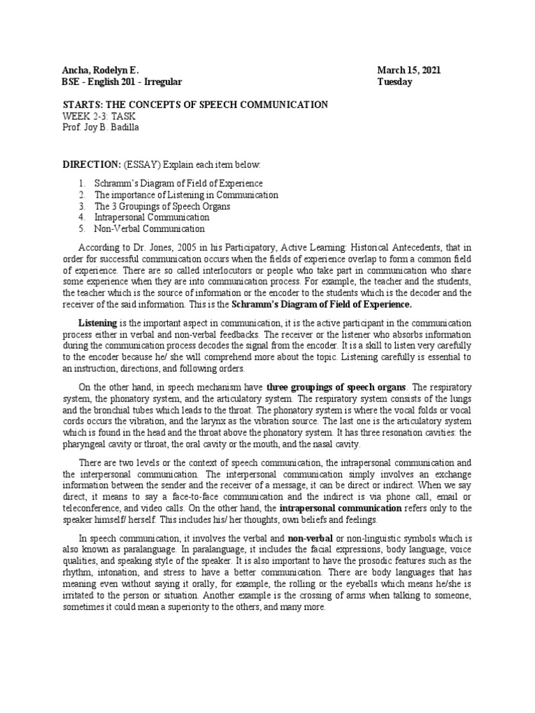 Ancha, Rodelyn E. Starts Week2-3 Task | PDF | Communication | Nonverbal Communication