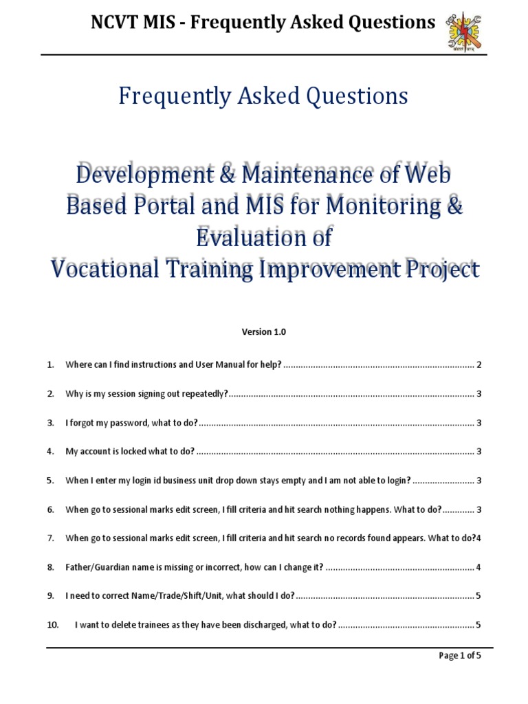 NCVT Mis Faq | PDF | Password | Login