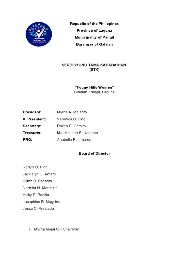 Republic of The Philippines Province of Laguna Municipality of Pangil ...
