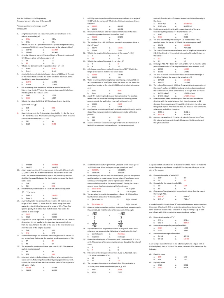 CE Practice Problems | PDF | Area | Classical Mechanics