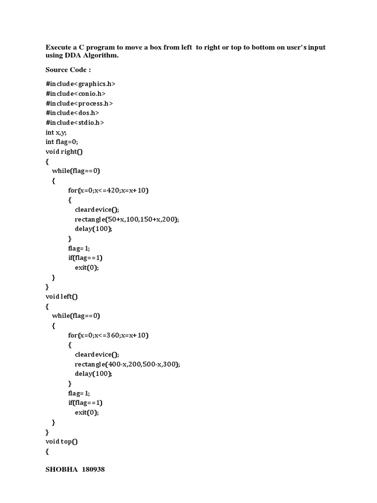 Execute A C Program To Move A Box From Left To Right or Top To Bottom ...