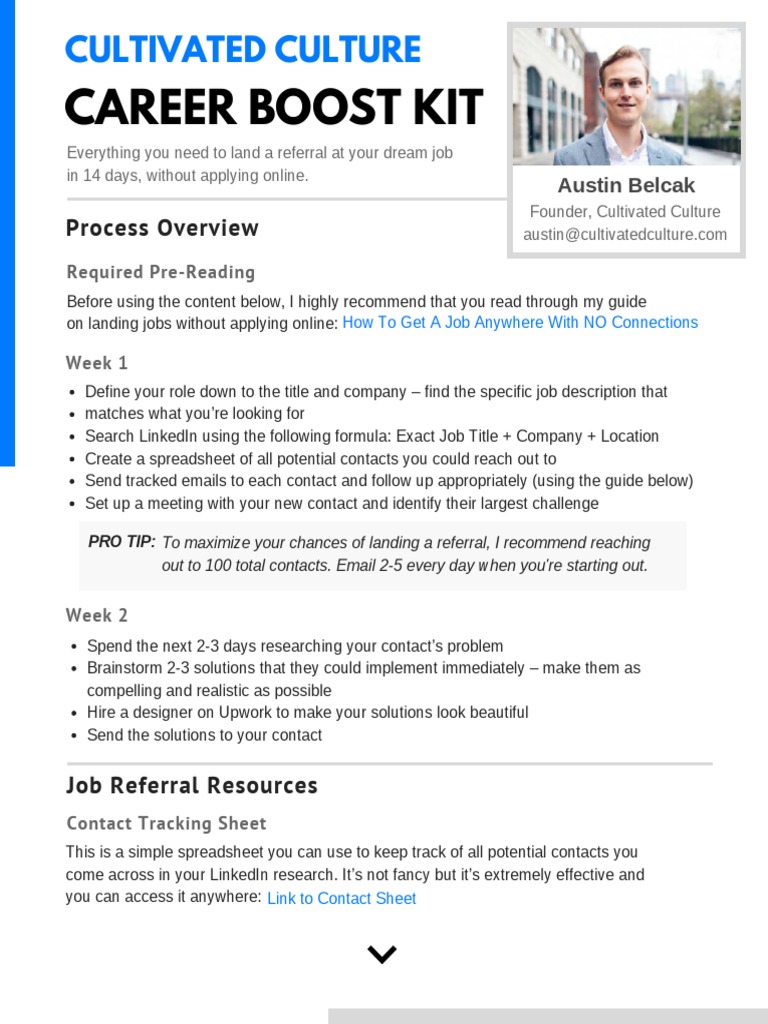Career Boost Kit: Cultivated Culture | PDF | Linked In | Spreadsheet