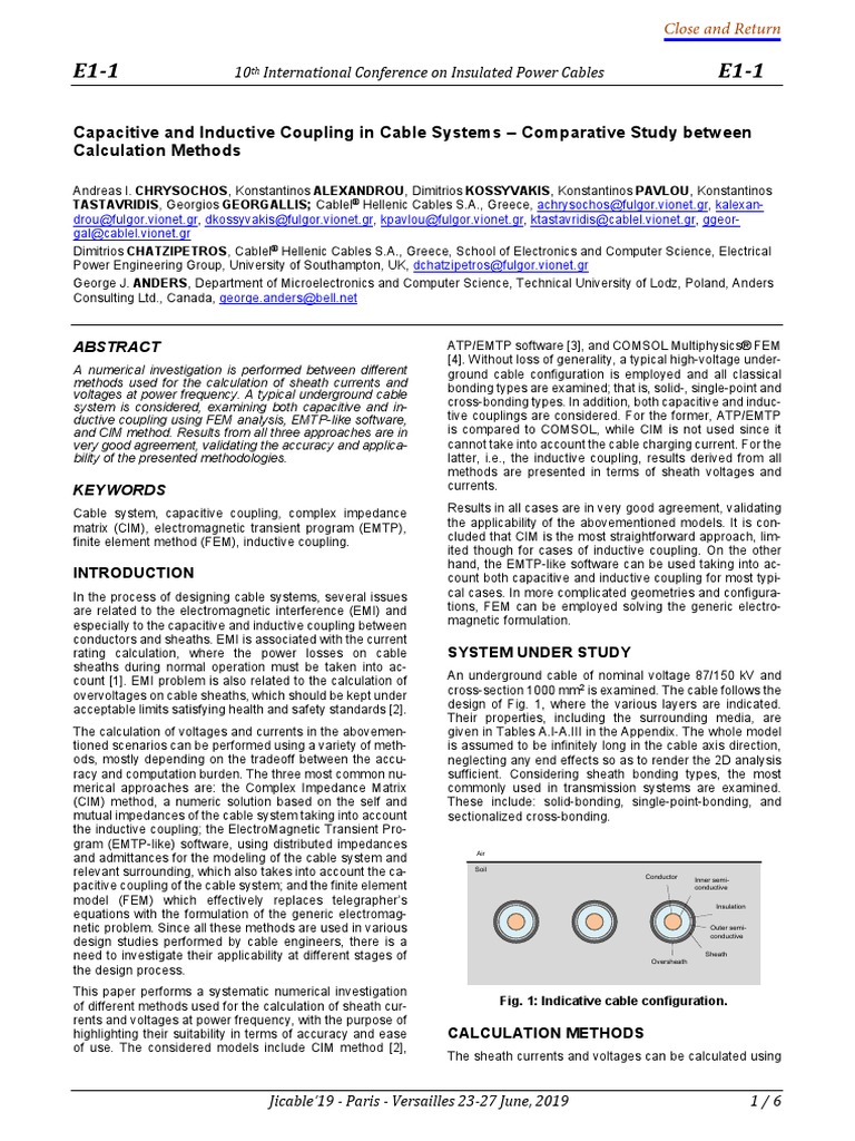 Capacitive and Inductive Coupling in Cable Systems - Comparative Study ...