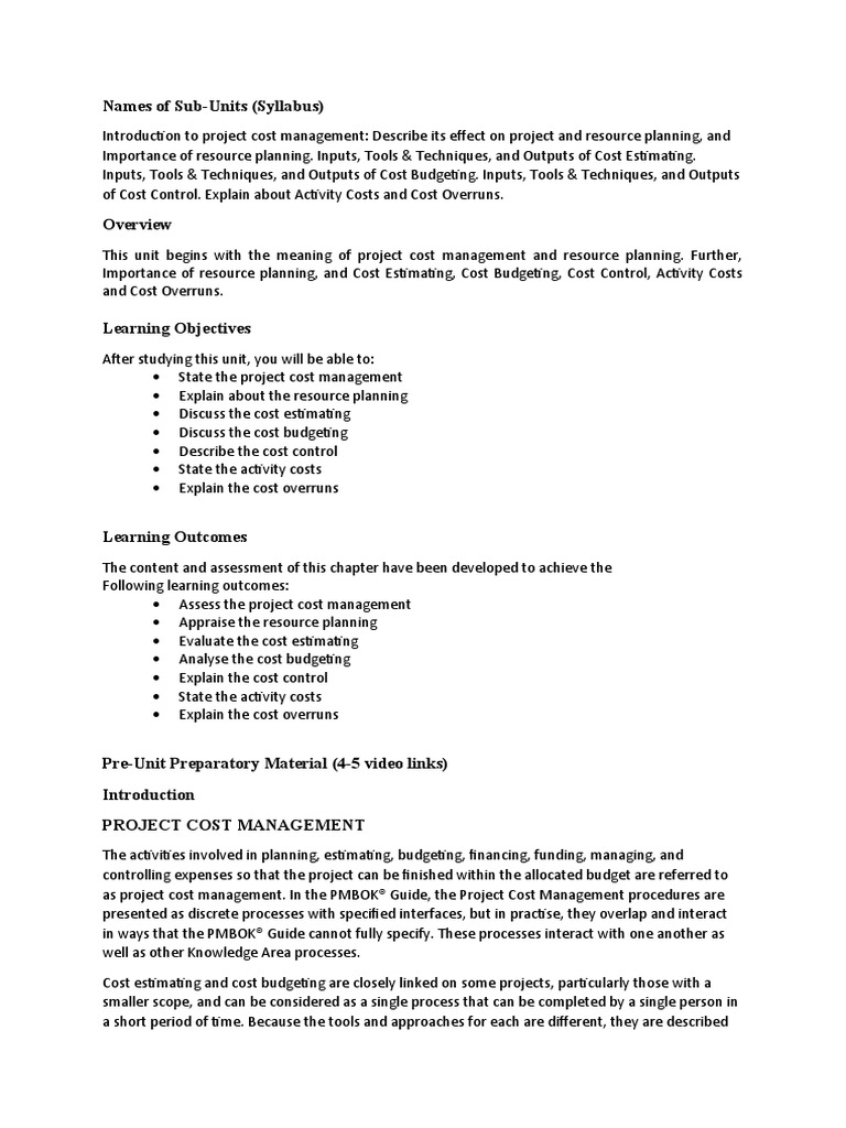 Project Cost Management | PDF | Project Management | Cost Accounting