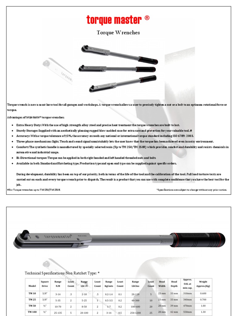 Torque Wrench Catalogue and Usage Instructions | PDF | Nut (Hardware ...