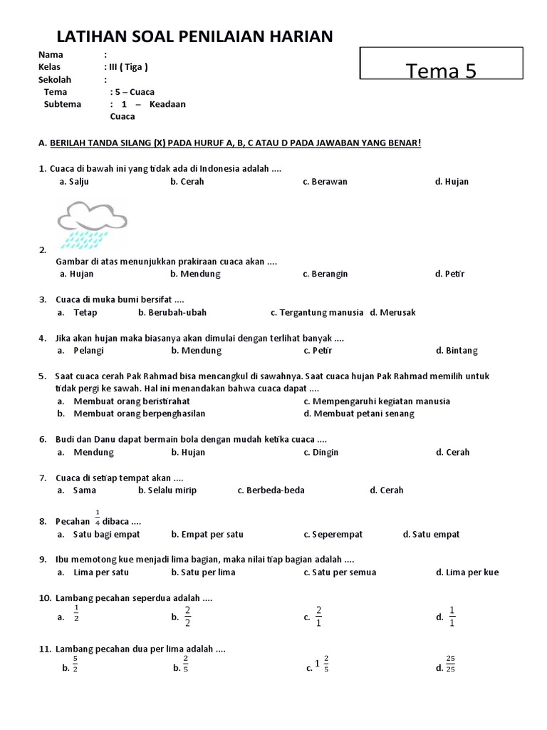 Latihan Soal Cuaca dan Pecahan Kelas III | PDF