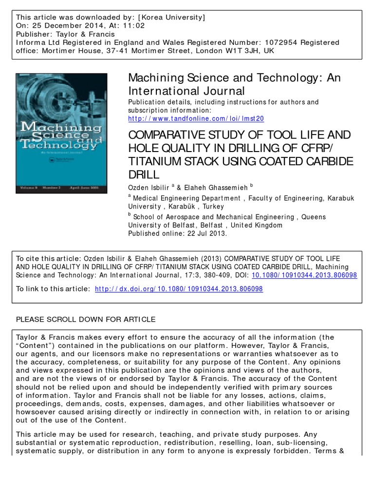 3a Comparative Study of Tool Life and | PDF | Drilling | Materials