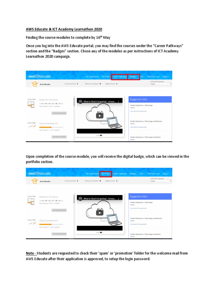 AWS Educate & ICT Academy Learnathon 2020 | PDF | Business | Computers