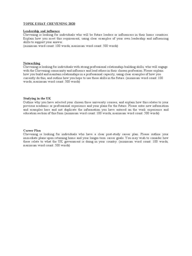 Topik Essay Chevening 2020 | PDF