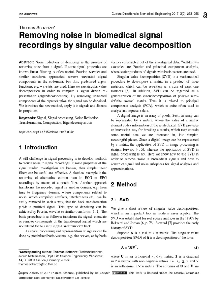 Denoising Biomedical Signals with SVD | PDF | Matrix (Mathematics) | Principal Component Analysis