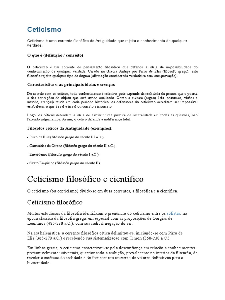 A Origem e Princípios Fundamentais do Ceticismo Filosófico | PDF ...