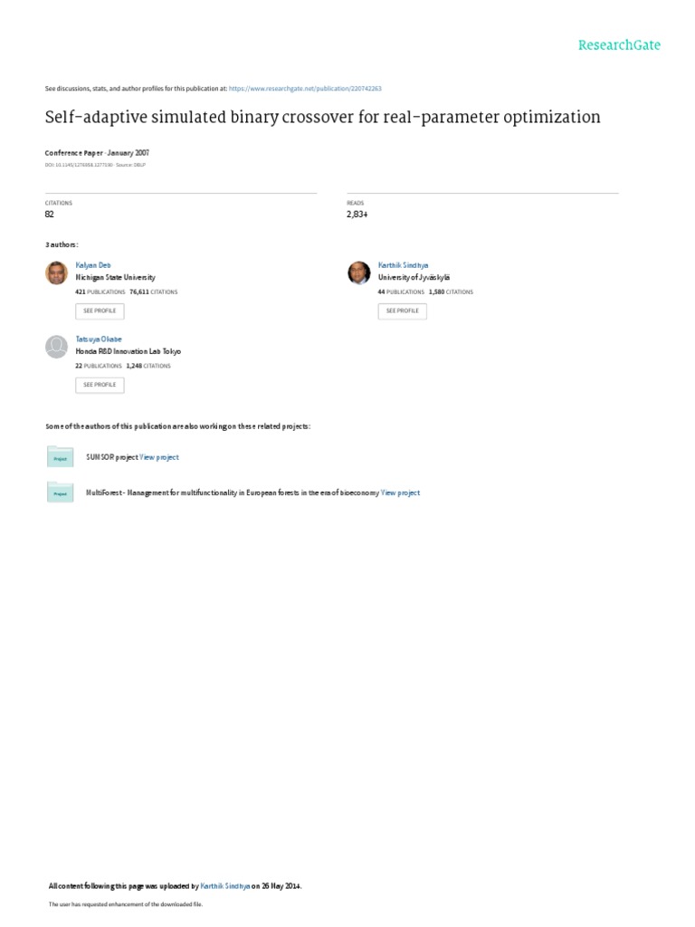 Self-Adaptive Simulated Binary Crossover For Real | PDF | Mathematical Optimization | Function ...
