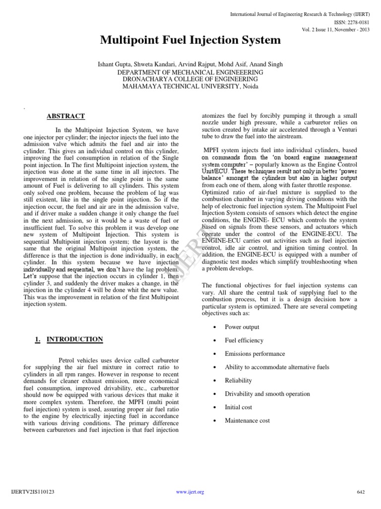Multipoint Fuel Injection System IJERTV2IS110123 | PDF | Throttle ...