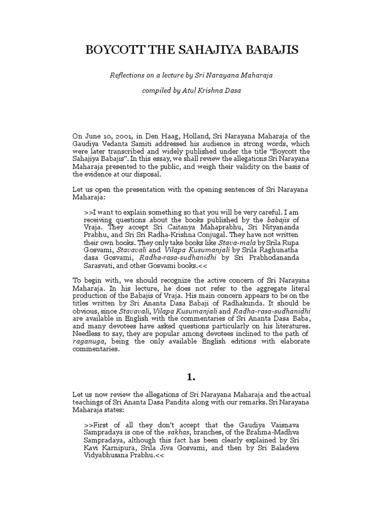 Boycott The Sahajiya Babajis - Notes - by Atul Krishna Das | PDF ...