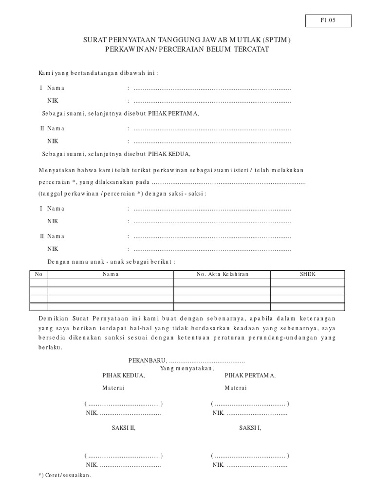 Formulir F1 05 SPTJM | PDF