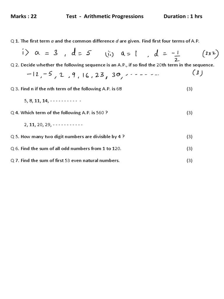 Arithmetic Progression Quiz | PDF