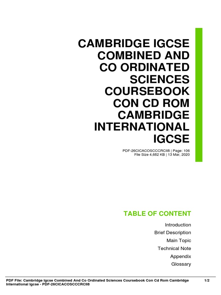 Cambridge Igcse Combined and Co Ordinated Sciences Coursebook Con CD ...