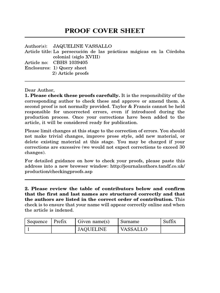 Proof Cover Sheet: Sequence Prefix Given Name(s) Surname Suffix 1 Jaqueline Vassallo | PDF ...