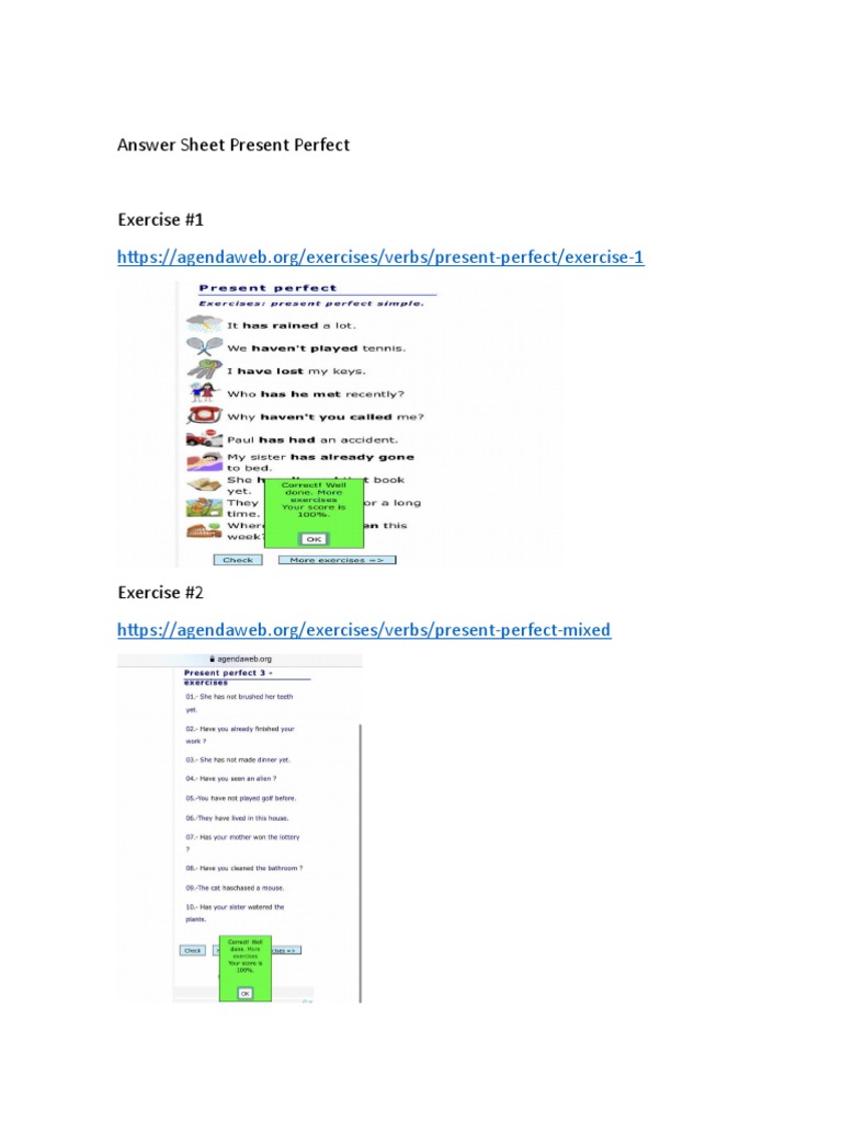Answer Sheet Present Perfect | PDF | Language Arts & Discipline