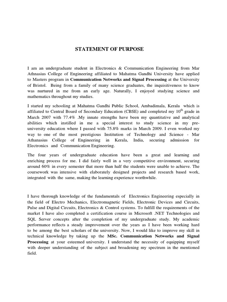 SOP - Electronics & Communication Engineering - 2 | PDF | Electronics ...