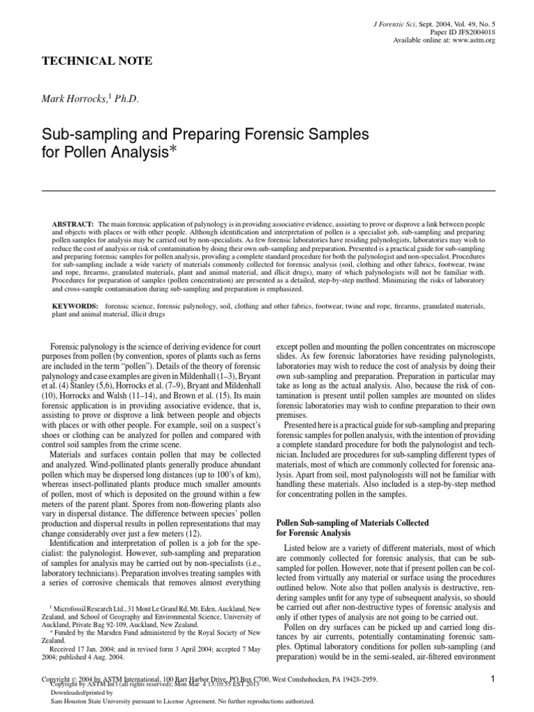 Subsampling and Preparing Forensic Samples For Pollen Analysis | PDF ...