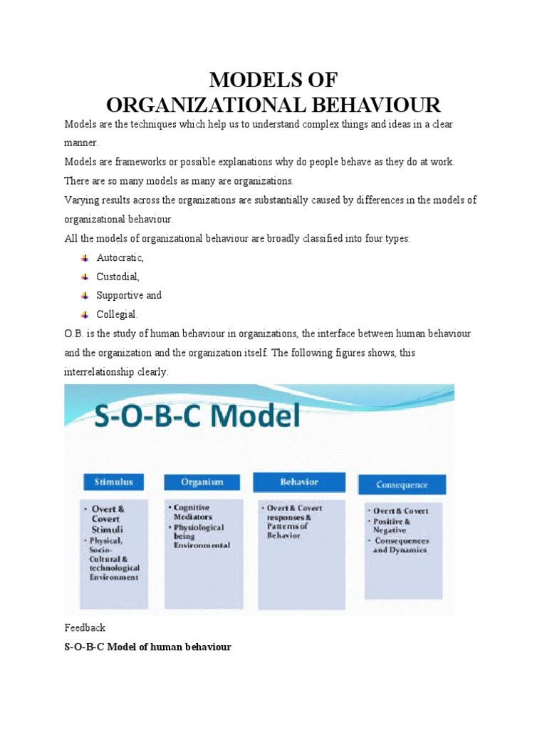 Models of Organizational Behaviour: S-O-B-C Model of Human Behaviour ...