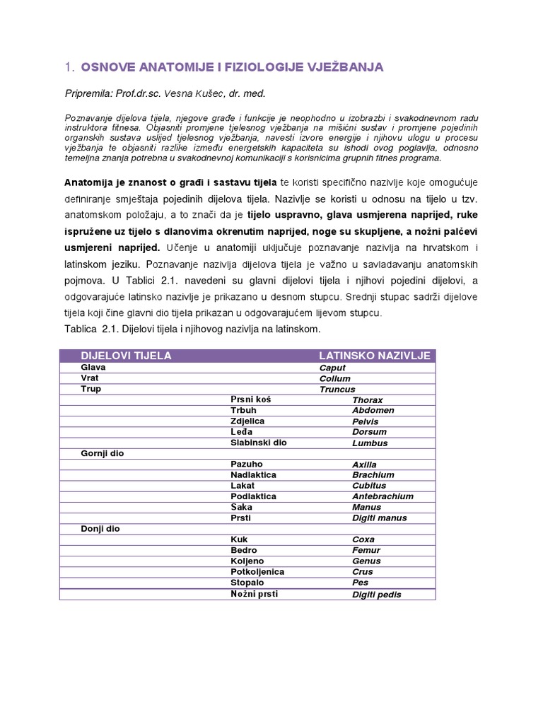 OSNOVE ANATOMIJE I FIZIOLOGIJE VJEŽBANJA | PDF