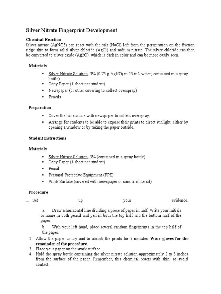 Silver Nitrate Fingerprint Development: Chemical Reaction | PDF ...