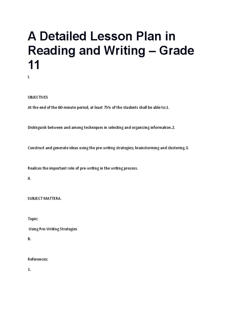 A Detailed Lesson Plan in Reading and Writing | PDF