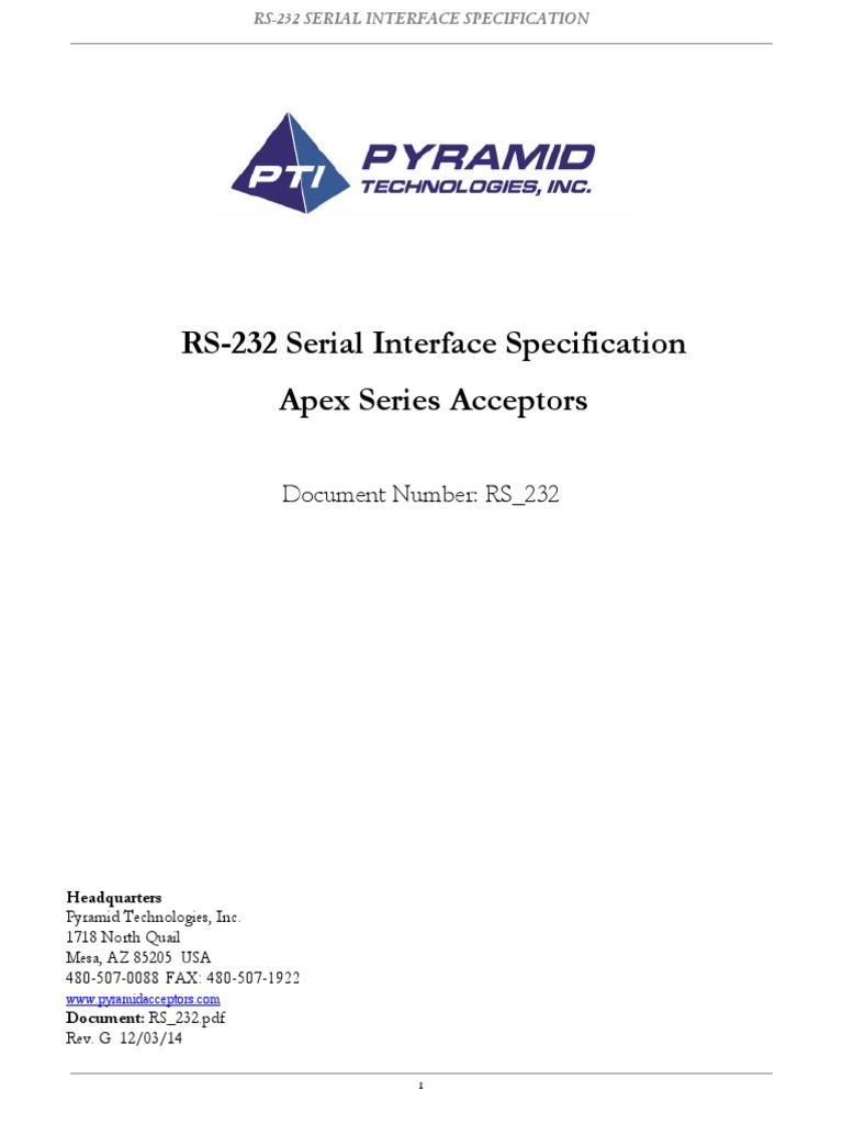 RS-232 Serial Interface Specification Apex Series Acceptors | PDF ...