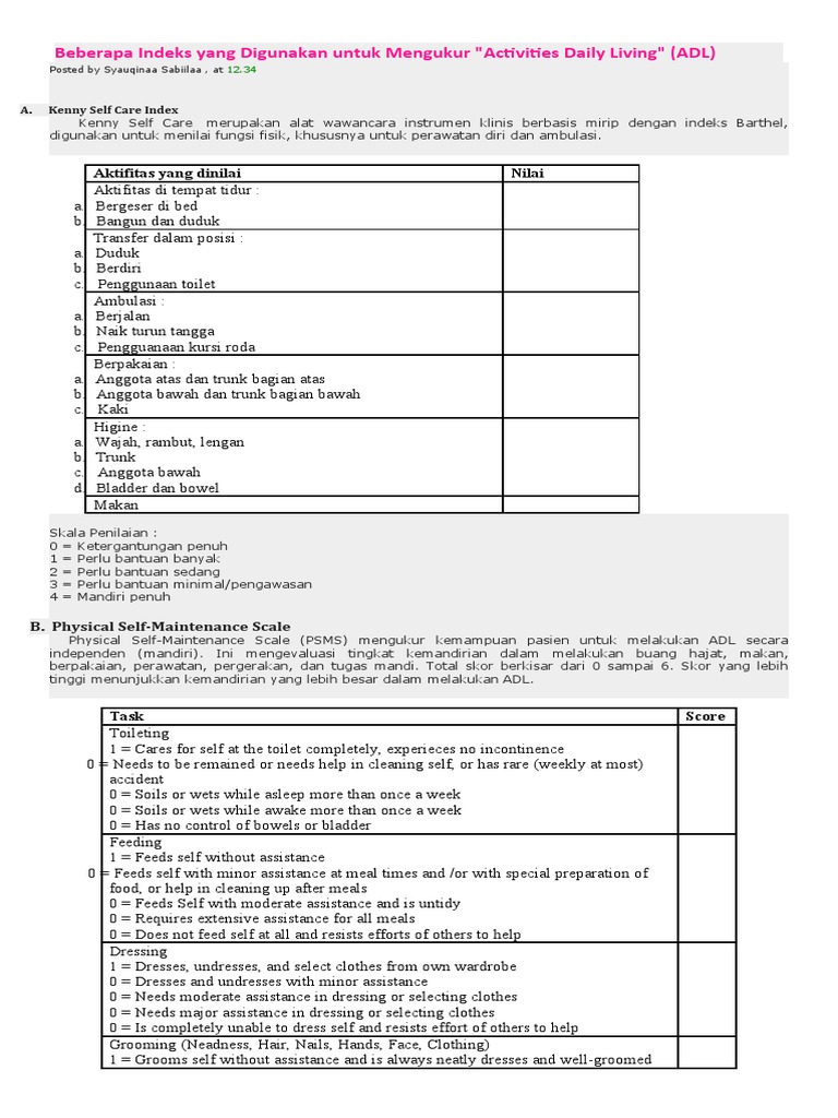 Measuring Daily Living Activities with ADL Indexes | PDF | Human Body