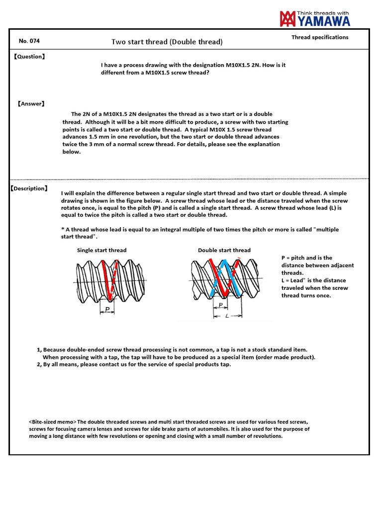 USA 074 Two Start Thread (Double Thread) | PDF | Screw | Optics