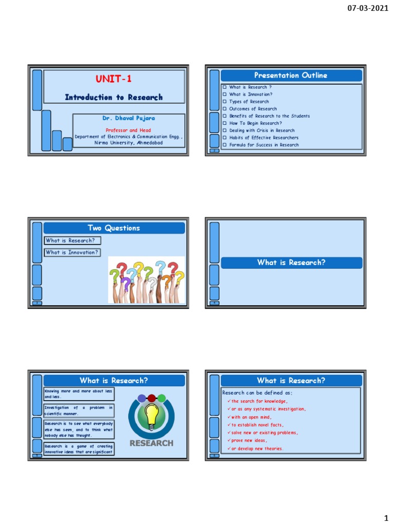 UNIT-1: Introduction To Research | PDF | Innovation | Creativity
