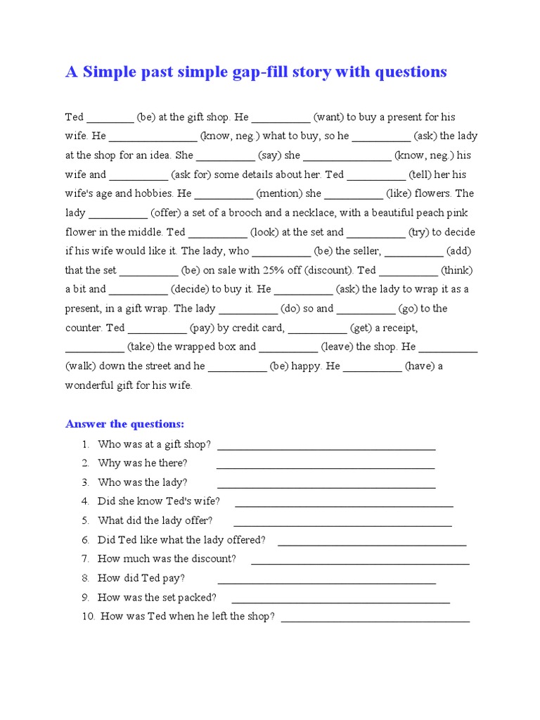 A Simple Past Simple Gapfill Story With Questions CLT Communicative ...