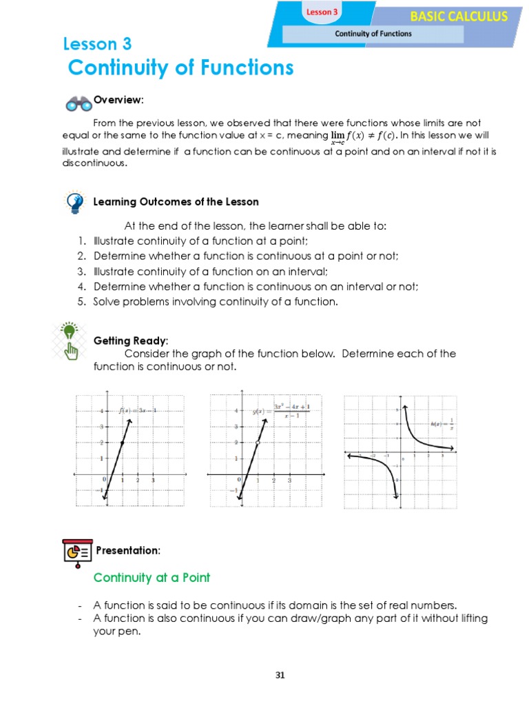 Lesson 3 Continuity of Functions | PDF | Continuous Function | Function (Mathematics)