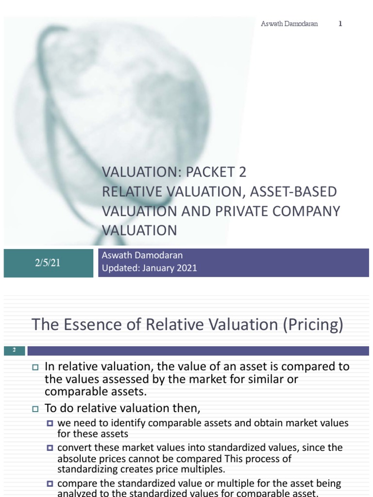 Valuation: Packet 2 Relative Valuation, Asset-Based Valuation and Private Company Valuation ...