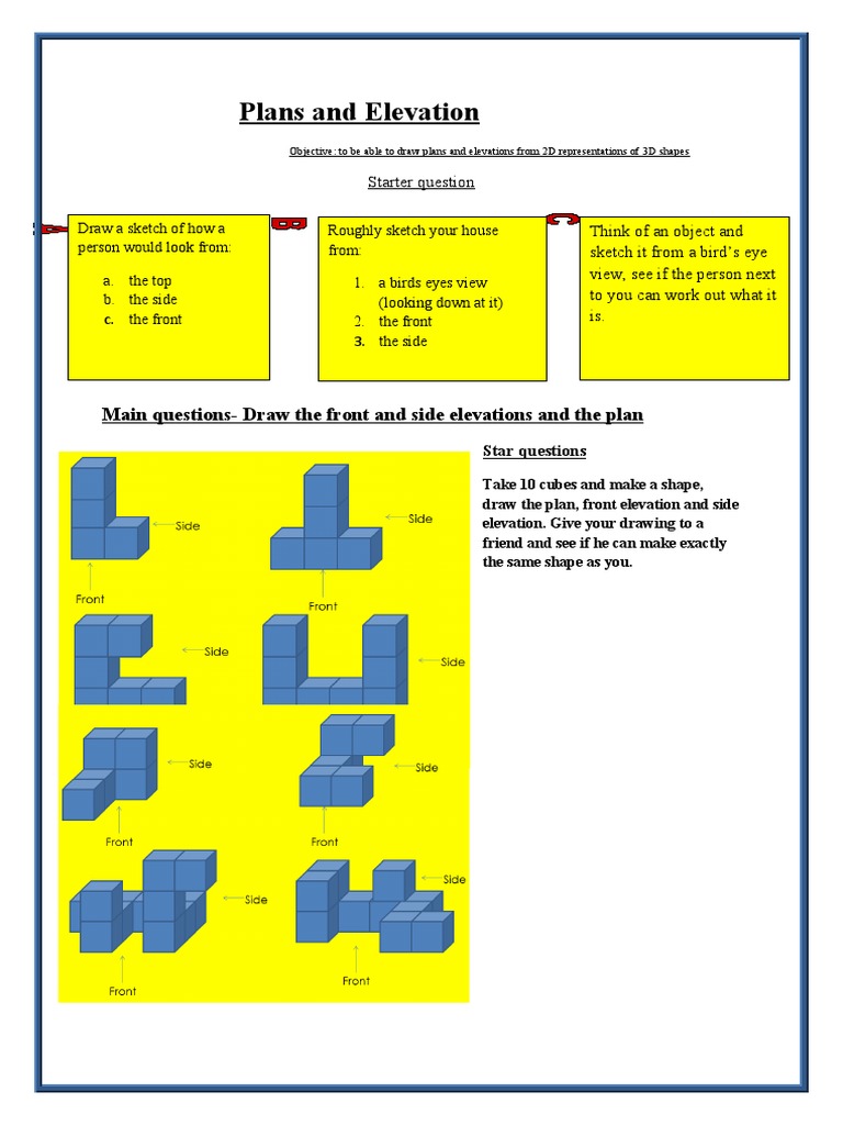 Plans and Elevation: Main Questions-Draw The Front and Side Elevations ...