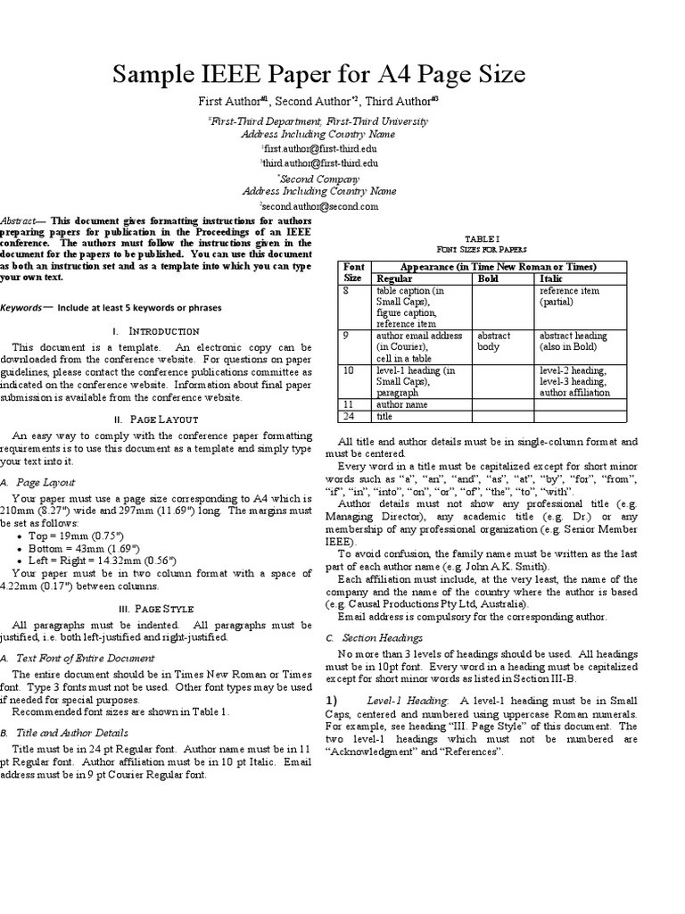 Sample IEEE Paper For A4 Page Size: First Author, Second Author, Third Author | PDF | Typefaces ...