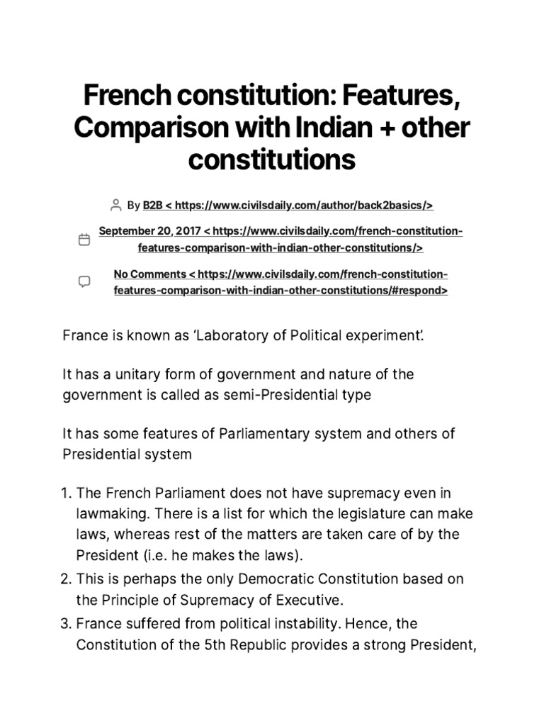 French Constitution - Features, Comparison With Indian + Other ...