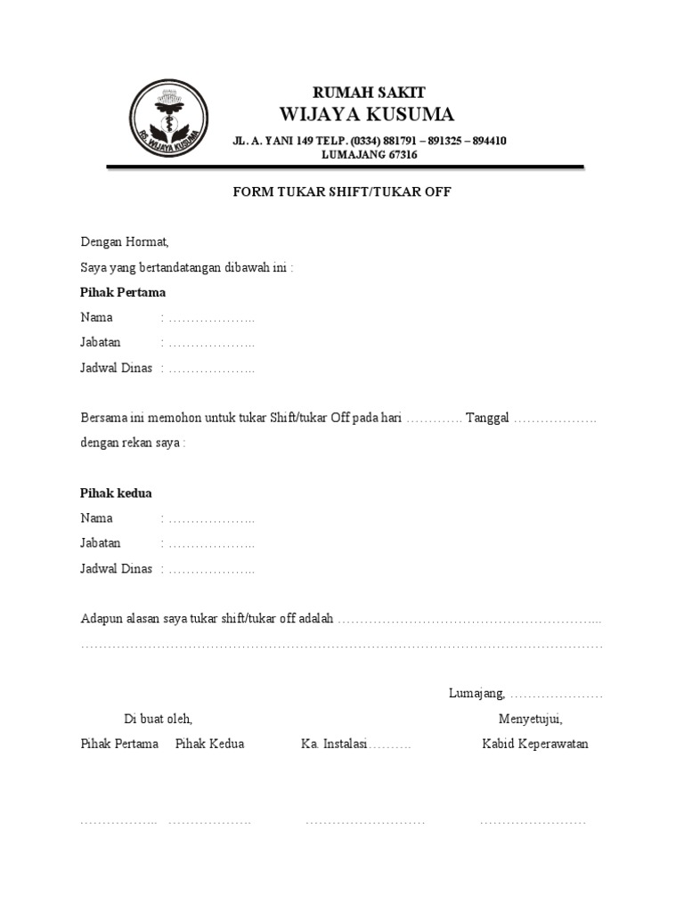 Formulir Tukar Shift Rumah Sakit | PDF