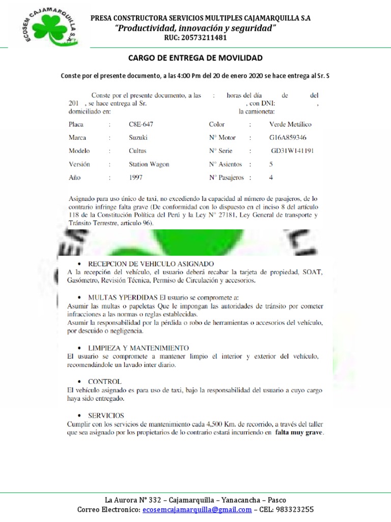 Entrega de Movilidad y Computadora Cajamarquilla | PDF