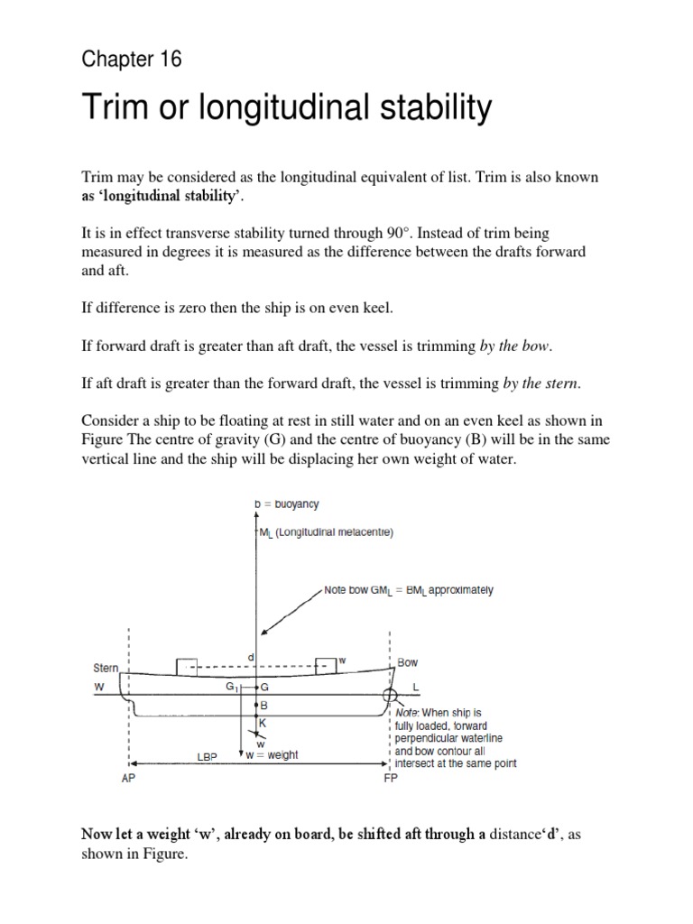 Trim or Longitudinal Stability | PDF | Buoyancy | Water Transport