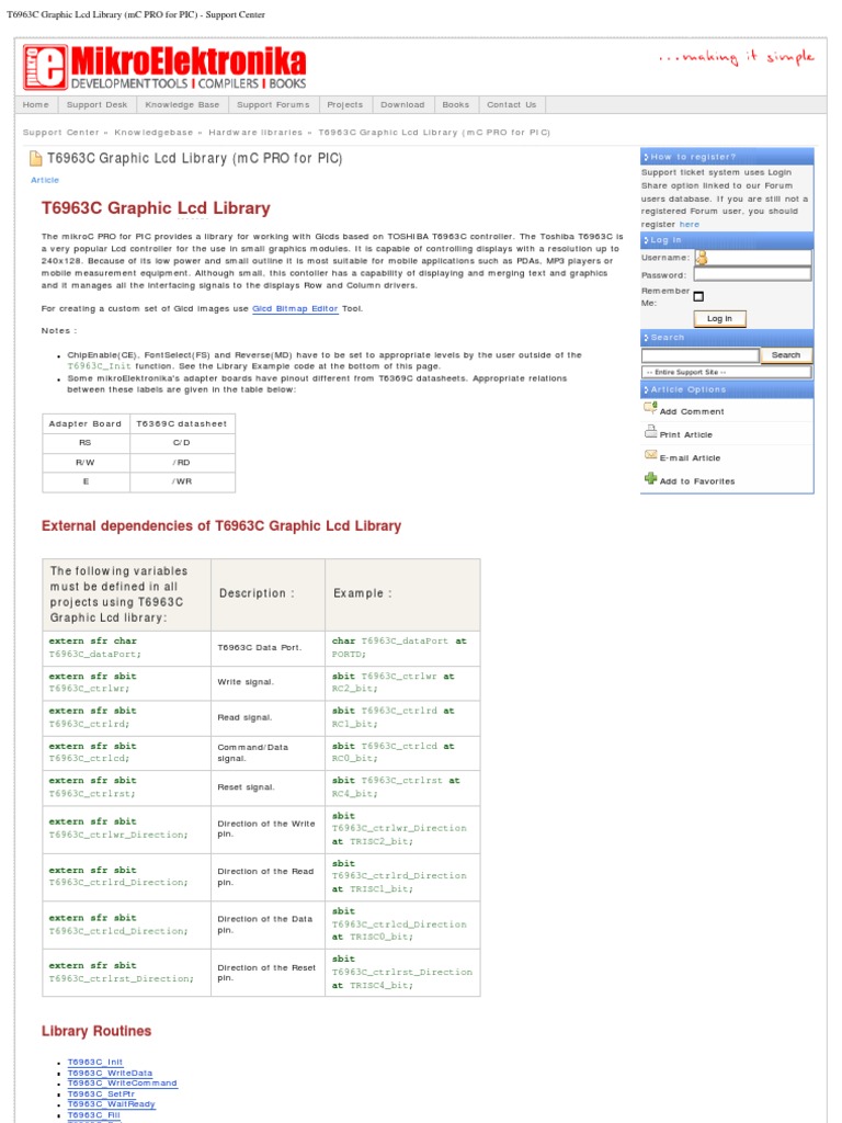 T6963C Graphic LCD Library (MC PRO For PIC) - Support Center | Download Free PDF | Pointer ...