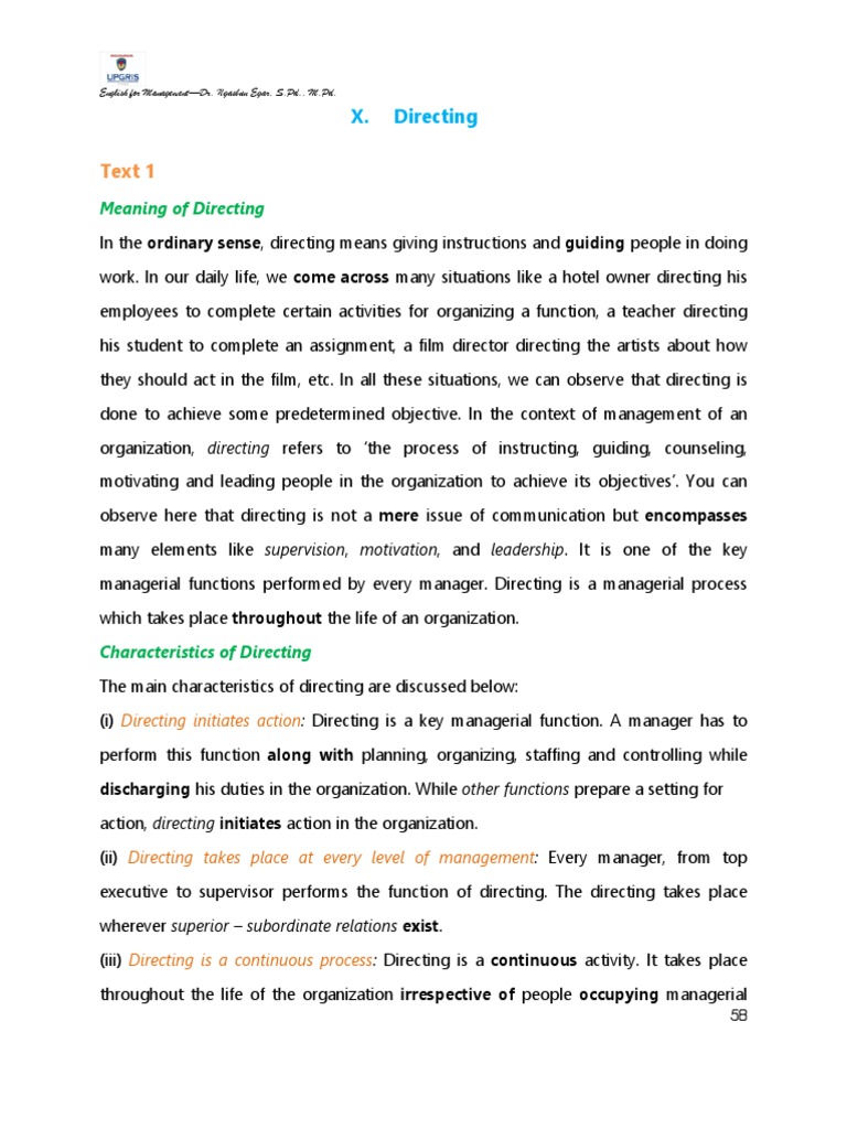 Text 1: X. Directing | PDF | Leadership | Motivation